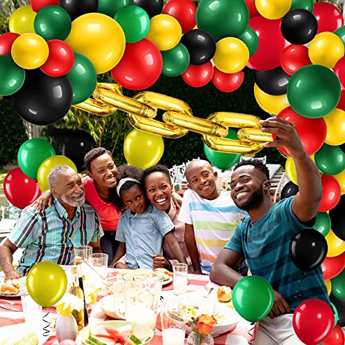 112 Pieces Juneteenth Decorations Kit-Juneteenth Balloon Garland Arch Kit with Happy Juneteenth Tablecloth Gold Chain Balloon for African-American June 19th 1865 Freedom Day Party Supplies