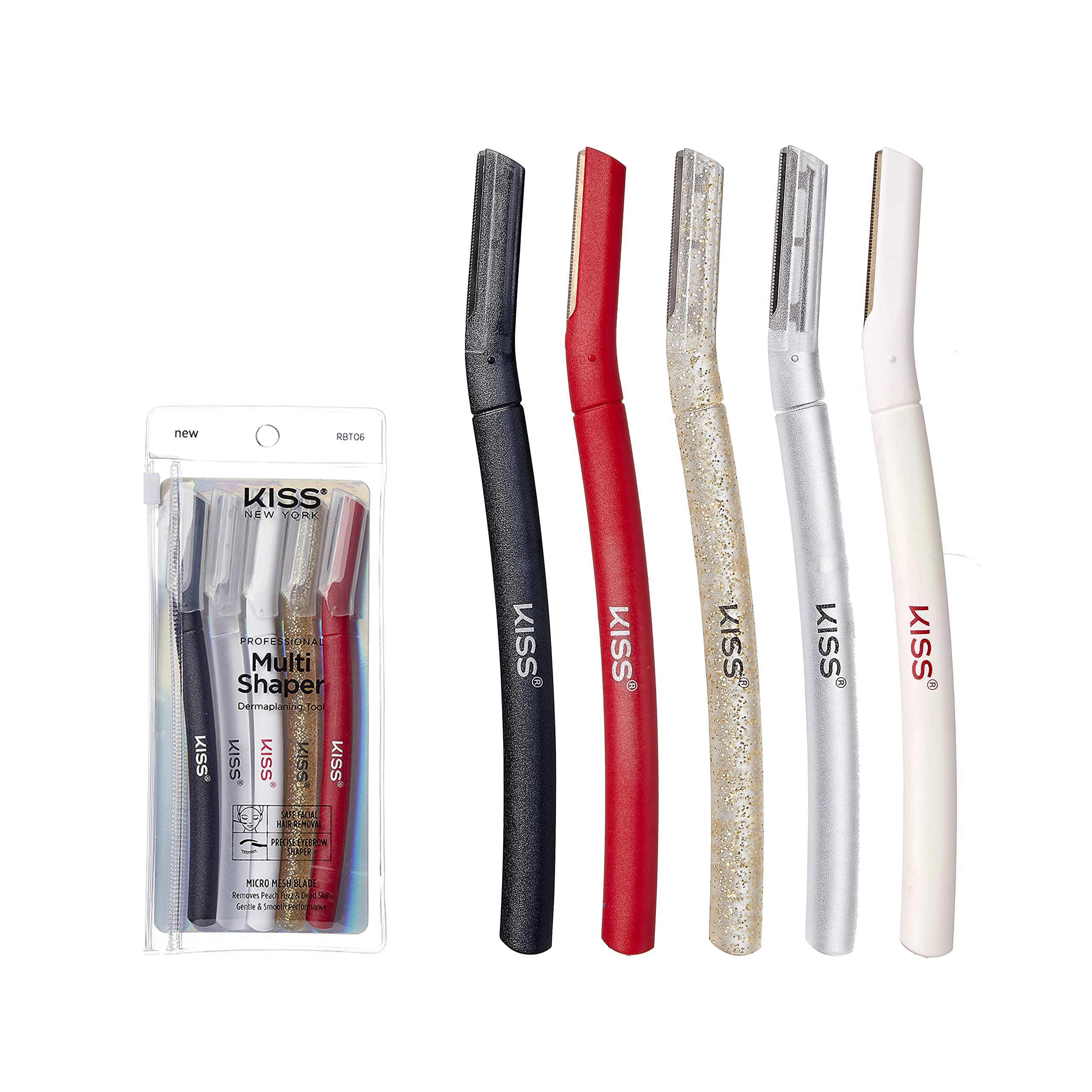 Kiss New York Eyebrow Razor Trimmer Facial Hair Shaper Remover, Multipurpose Exfoliating Dermaplaning Dermaplane Shaving Tools for Men & Women 5 Count