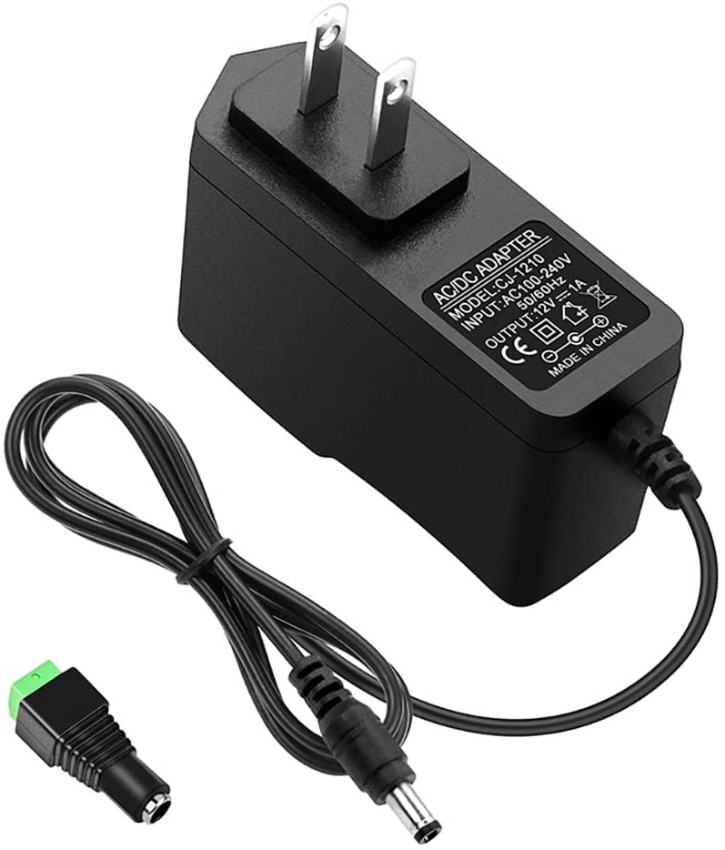 12V 1A Power Supply AC 100-240V to DC 12 Volt Transformers, 5.5 x 2.1mm 2.5mm Wall Plug,1000mA 12W Adapter for 12Volt 400mA 500mA 600mA 800mA 900mA LED Strip Light CCTV Security Camera