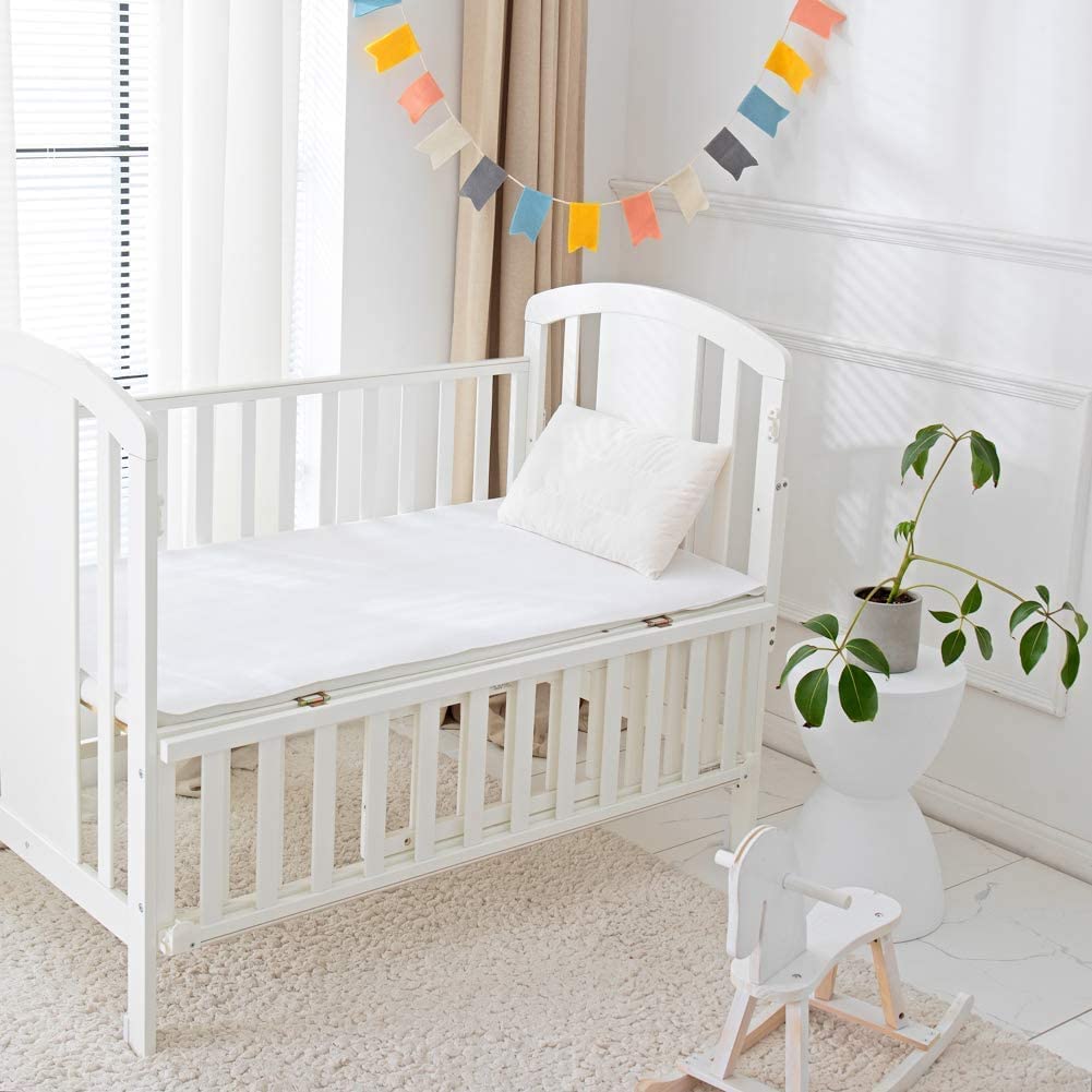 2 Pack Waterproof Crib Pad 27" x 50", Crib Mattress Protector Pad, Reusable Incontinence Flannel Crib Protector Pad for Baby, Toddler, Elders and Pets White