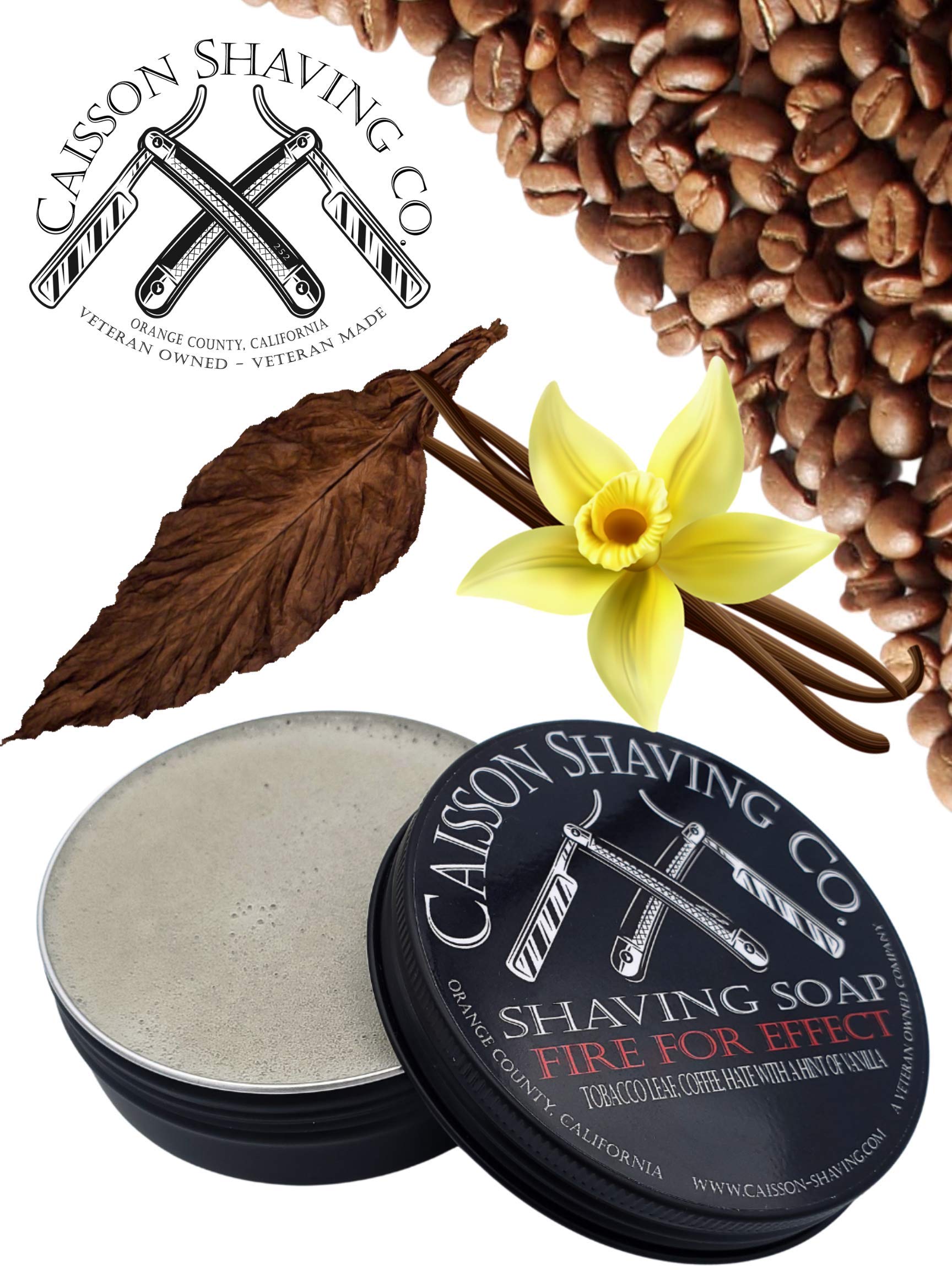 CAISSON SHAVING CO. Fire For Effect Shaving Soap. Veteran Owned Veteran Made. 4 oz can.
