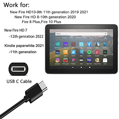 5A Fast USB C 10Ft-2Pack Extra Long Charging Cable for Charging New Fire HD 10 10Plus 9th-11th Gen 2019-2021,Fire HD 8 8Plus 10th Gen-2020,Fire HD7 2022,Paperwhite 11th Gen 2021,Kids Edition,Kids Pro