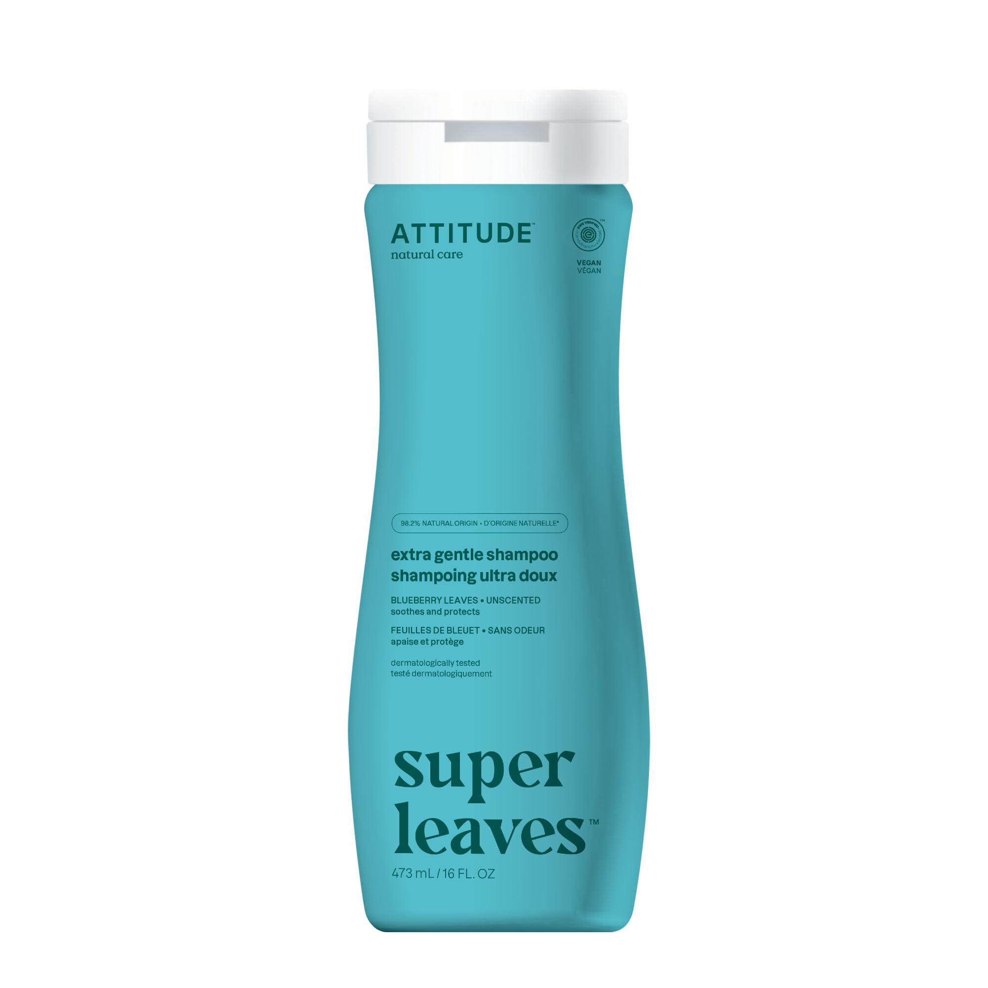 ATTITUDE Extra Gentle Hair Shampoo, EWG Verified, Soothes Dry Scalp, Naturally Derived Ingredients, Vegan and Plant Based, Unscented, 16 Fl Oz