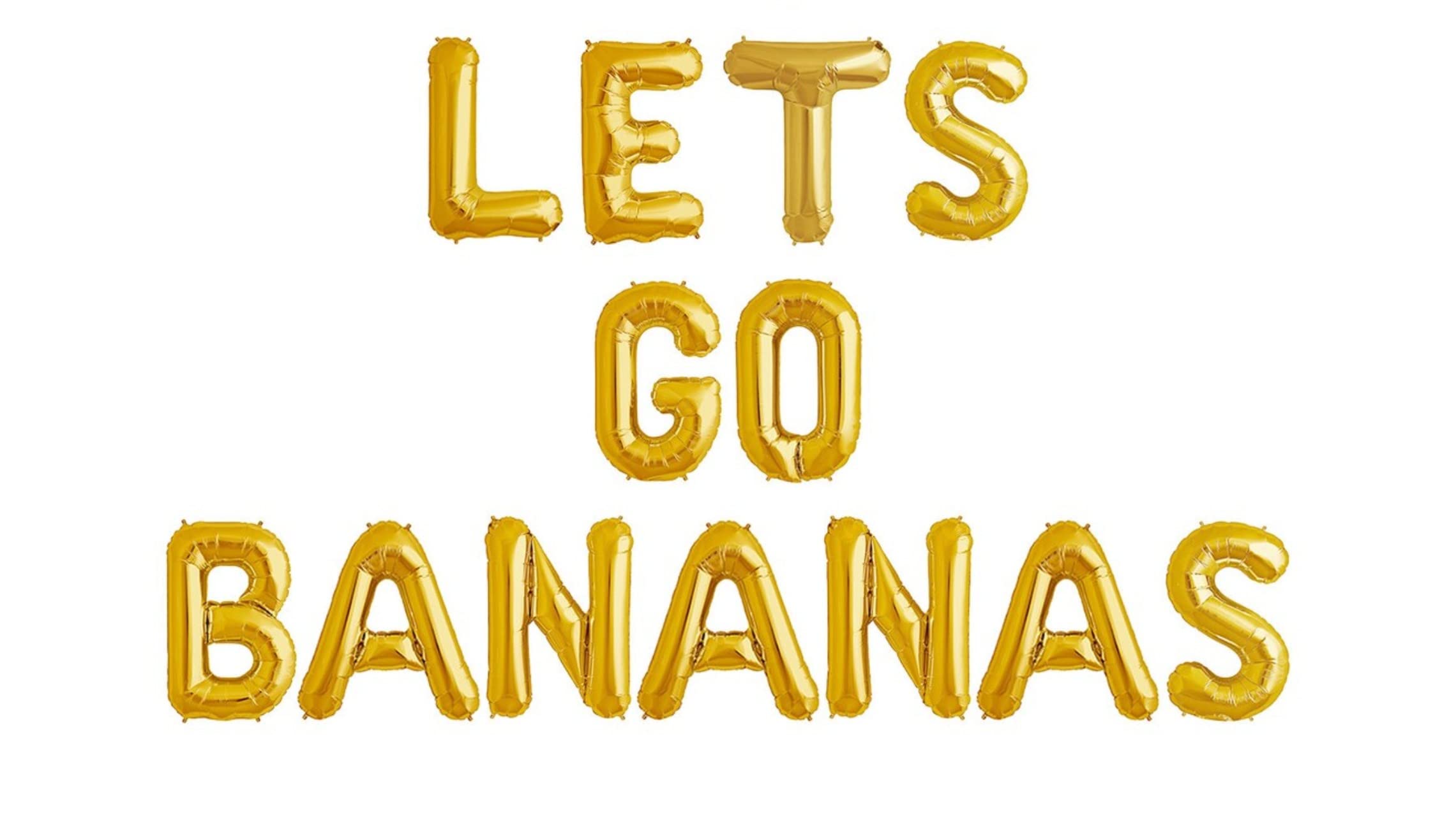 16" Lets GO Bananas Letter Banner Balloons for Tutti Frutti Balloon, Fruit Birthday Party, Twotti Frutti Birthday Decorations, Tutti Fruity Birthday,Gold