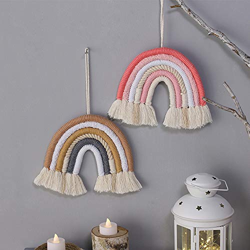 Abnilxt Rainbow Wall Hanging,Woven Rainbow Wall Hanging, Rainbow Wall Art,Bohemian Wall Hanging,Handmade Macrame Rainbow Wall Decor for Nursery and Home Decor (Brown,6x7x0.39in)