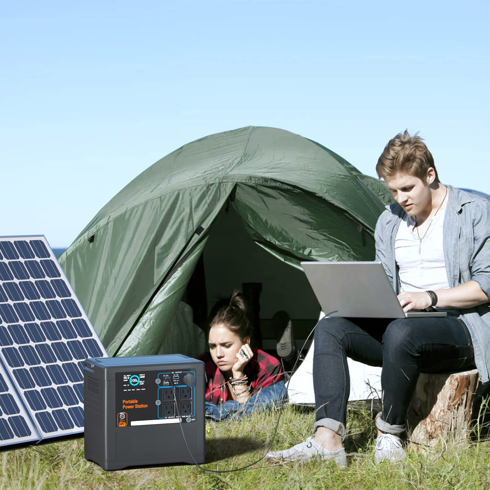 1154Wh Portable Power Station, 1500W Peak Rated 1300W Solar Generator 110-120V AC Outlets Backup Lithium Battery UPS Power Supply for Home Use Camping Outdoor Emergency (Solar Panel Not Included)