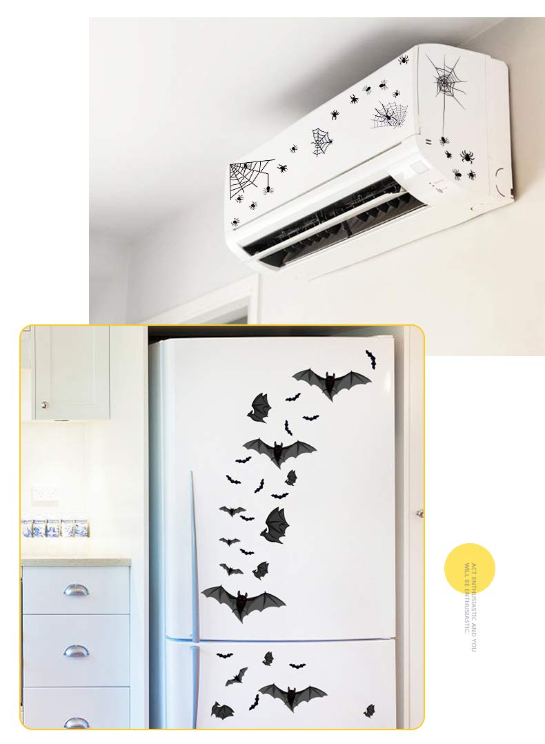 112 PCS Halloween Bat Spider Wall Stickers Decals for Halloween Party Decoration Supplies