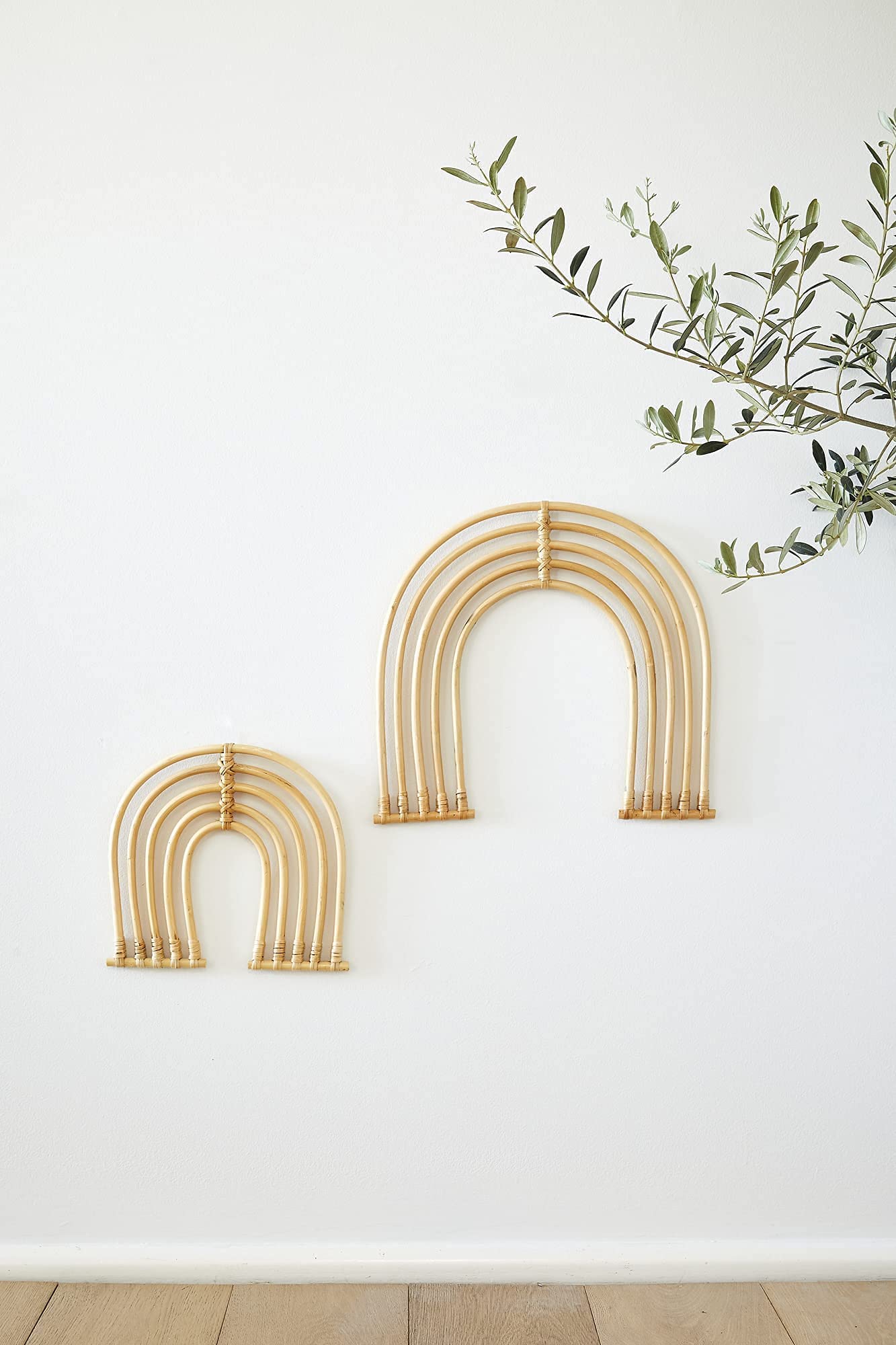 BEBE BASK Rattan Rainbow Nursery Decor Set of 2 - Handmade - Rainbow Decor for Girls Room - Wall Decorations