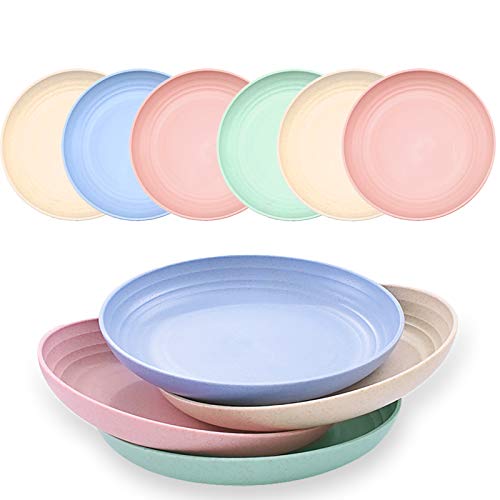 DeeCoo 10 Inch Wheat Straw Deep Dinner Plates - Microwave and Dishwasher Safe, Unbreakable Sturdy Plastic Dinner Plates - Set of 6 - Healthy Cereal Dishes/Kids-toddler & Adult