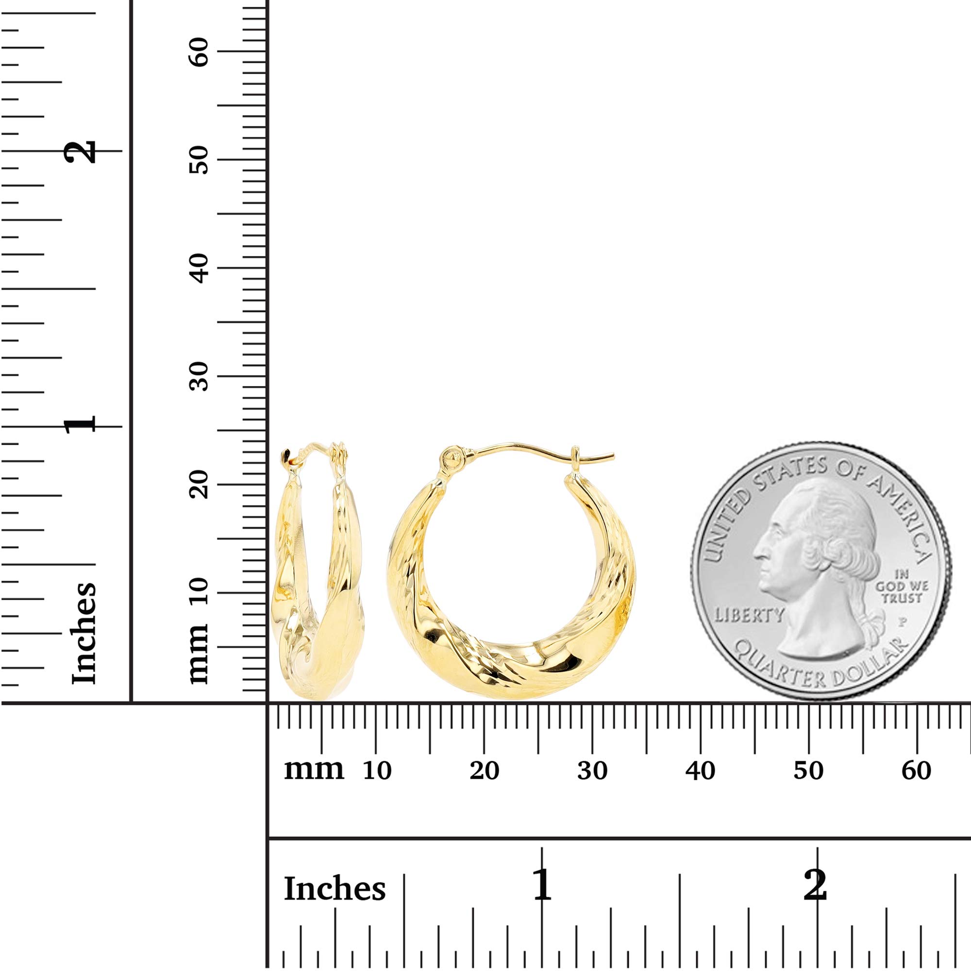 14K Yellow Gold Diamond Cut & Polished Twisted Hoop Earrings For Women | 4x20mm Hoops | Earrings For Sensitive Ears | Solid Gold Earrings For Women