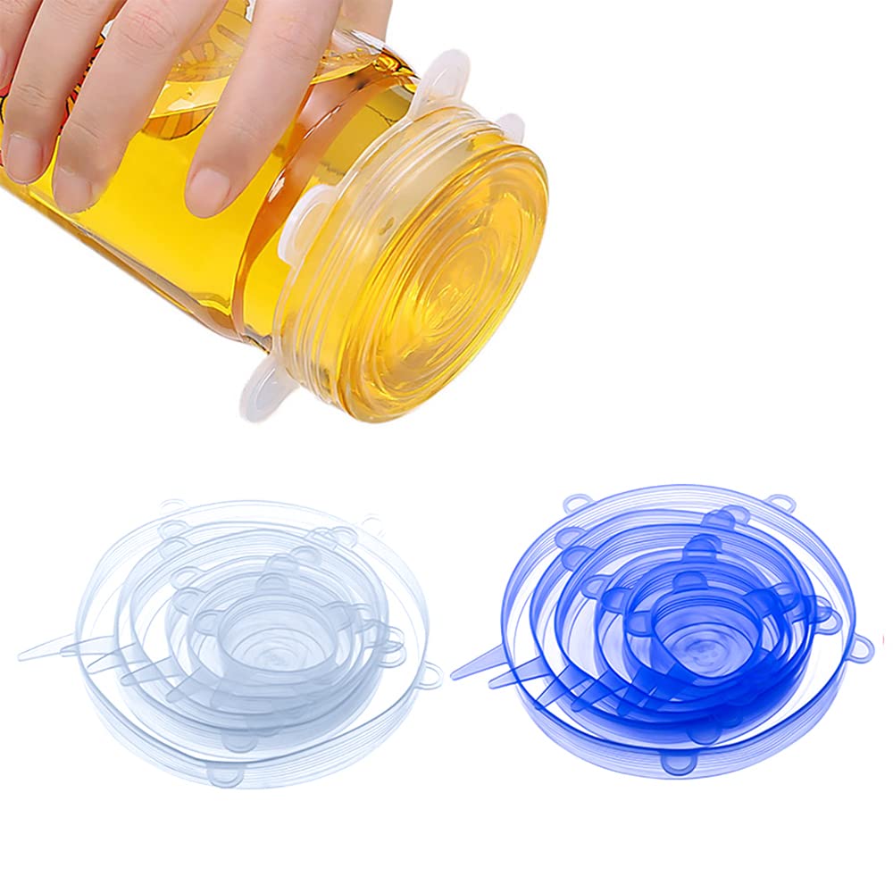 12 pcs Silicone Stretch lids set, 6 Sizes, Reusable Food Storage Covers ,Silicone Bowl Covers,Flexible to Fit All Shape of Containers, Food Cover to Keep Food Fresh (blue,white)