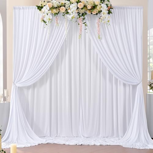 10ft x 10ft Wrinkle Free White Backdrop Curtains for Parties, Polyester Photo Backdrop Drapes 2 Panels 5x10ft for Birthday Wedding Photography Backgroung Baby Bridal Shower Home Decorations