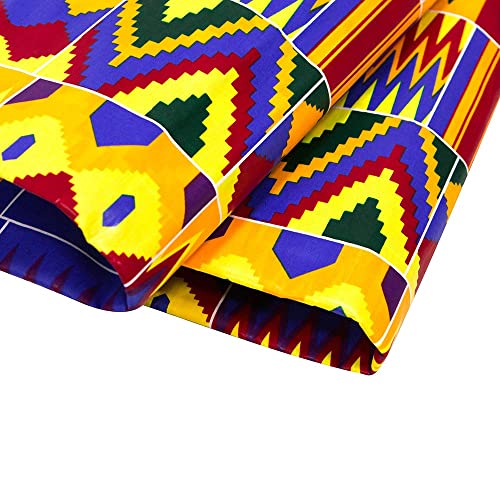 African Fabric 100% Cotton Kente Cloth by The Yard 6 Yards African American Ankara Print Wax Fabric 1381