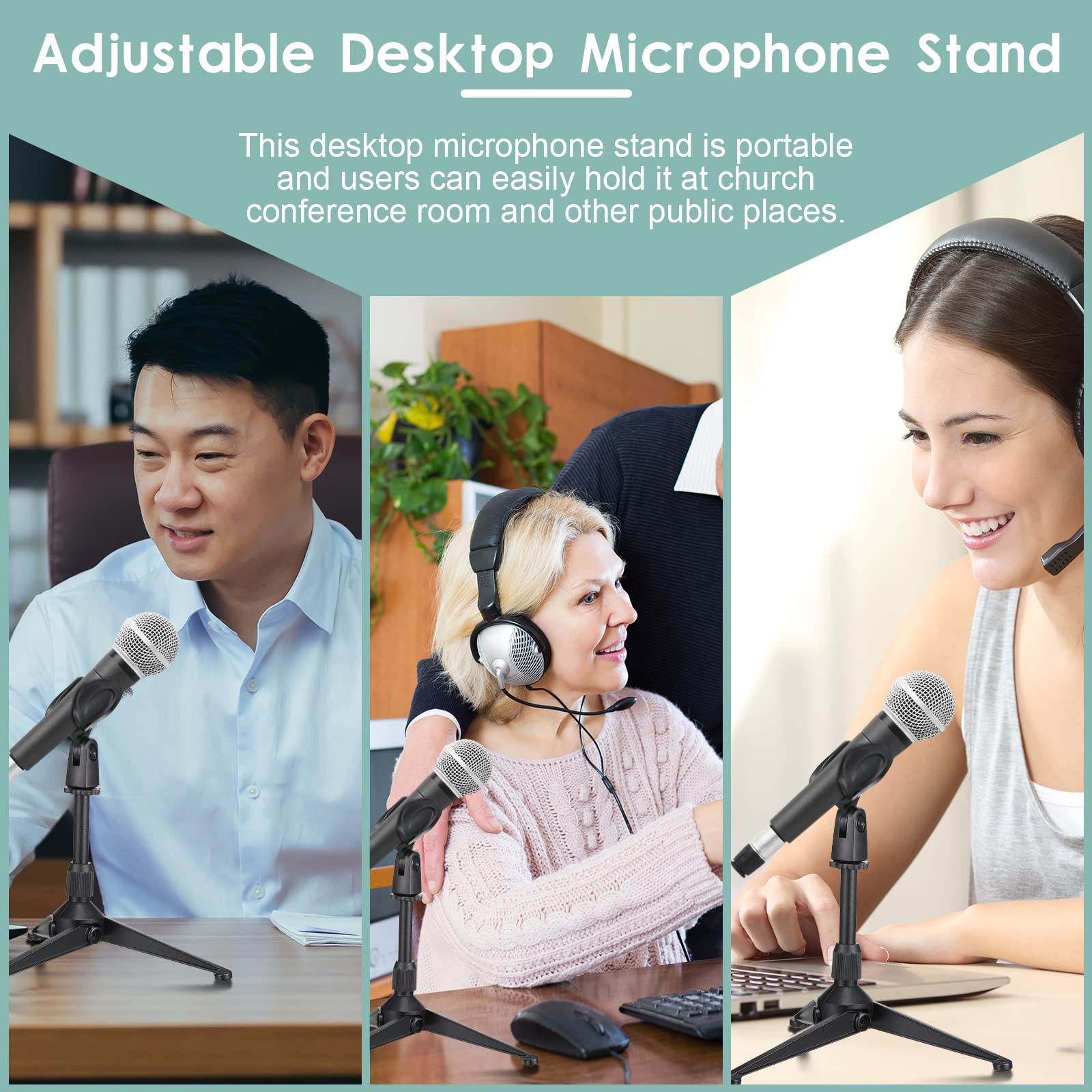 12 Pack Desktop Mic Stand Desktop Microphone Stand with Mic Clip Adjustable Table Mic Holder Portable Foldable Microphone Tripod and 5/8 Inch Male to 3/8 Inch Female Screw for Most Microphones
