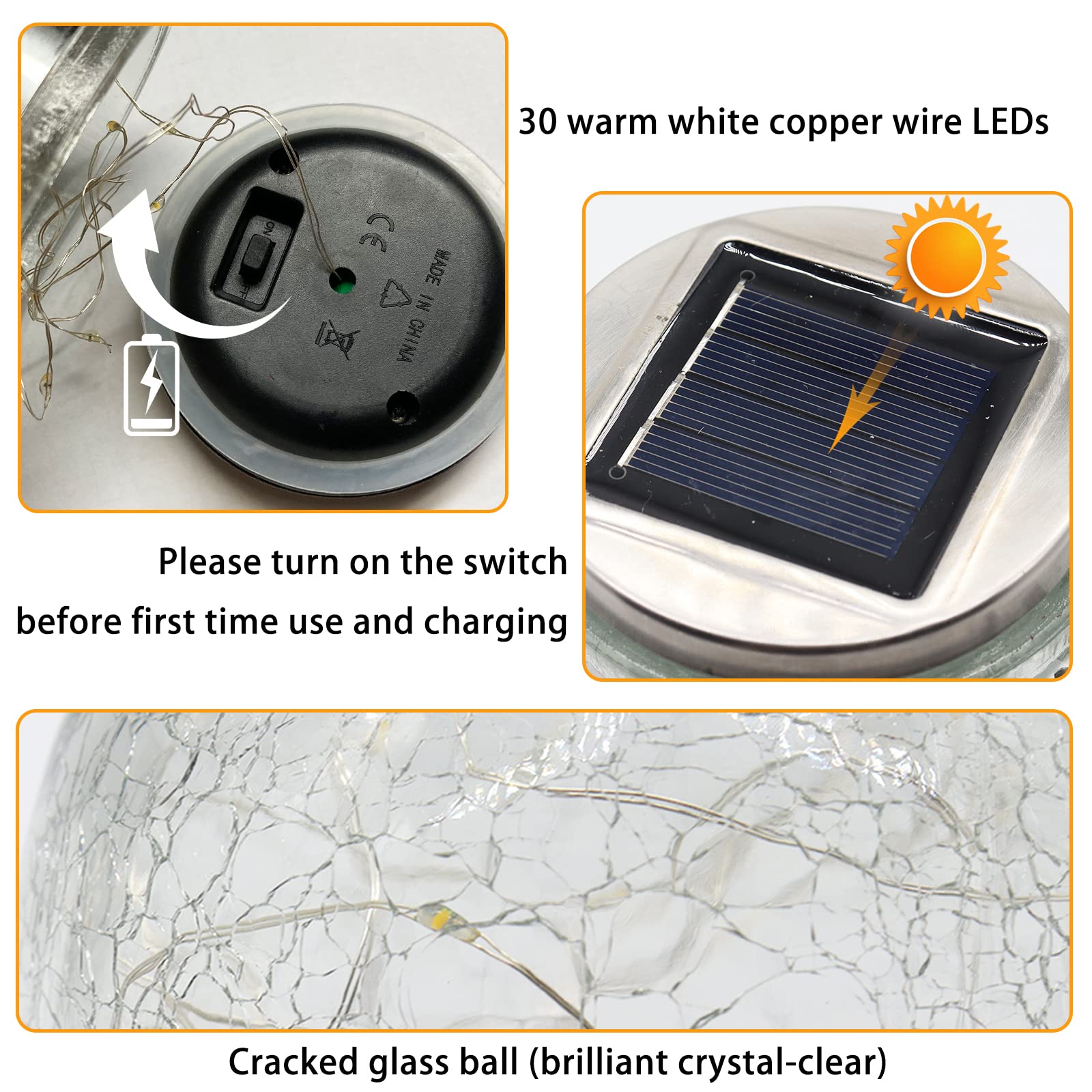 aboxoo Solar Light Hanging Lantern LED 2 Packs Solar Lights Crackle Glass Ball with Warm Light ,Waterproof Solar Powered Lanterns Decorative for Patio Garden Yard.