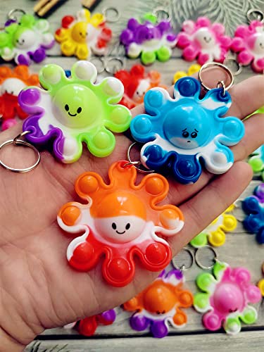 30 Packs Octopus Push Fidget Bubble Bulk Mini Pop Keychain Fidget for Teens and Kids,Halloween Party Favors,Birthday Supplies and Classroom Student Prizes Gift