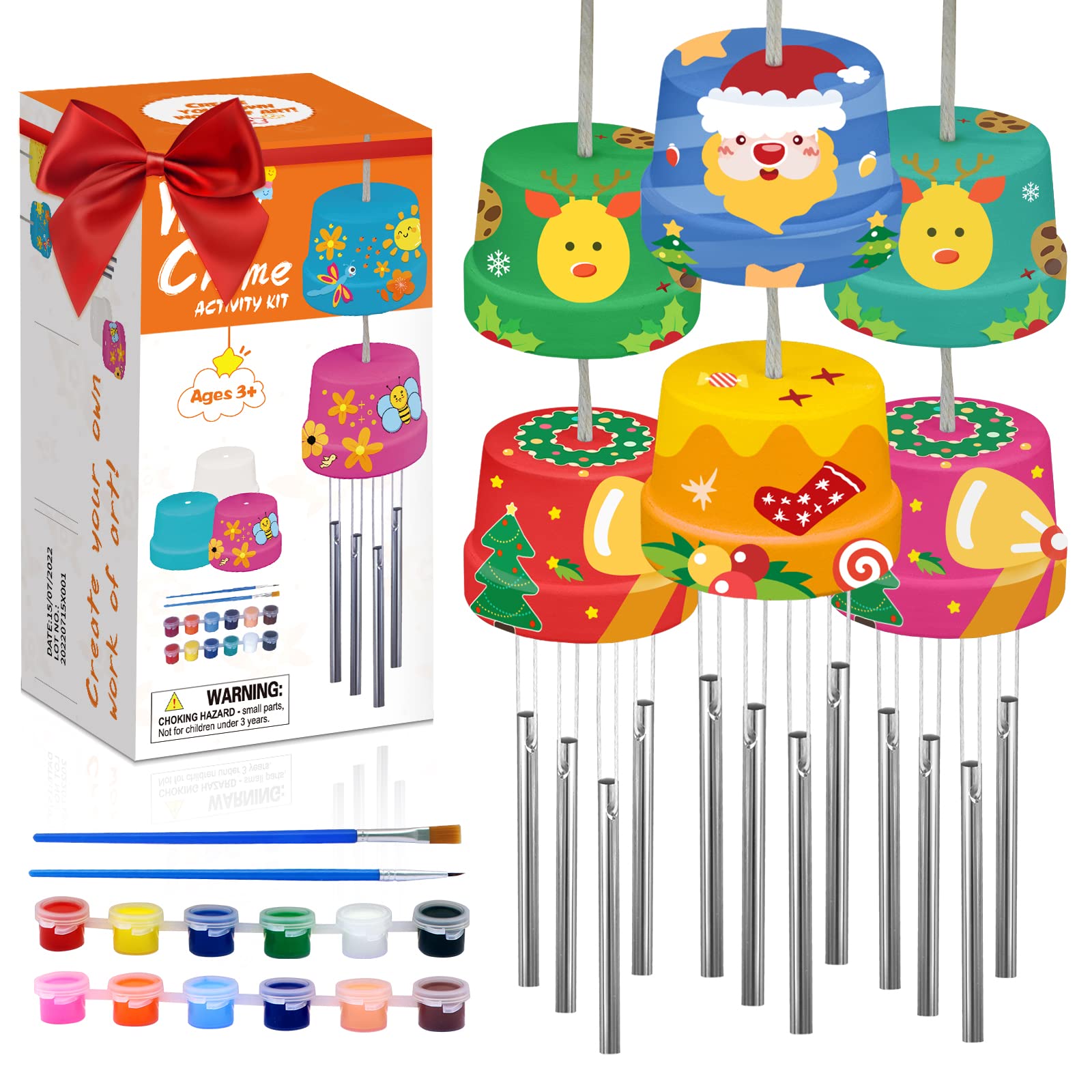 3-Pack Make A Wind Chime Kits - Arts & Crafts Construct & Paint Wind Powered Musical Chime DIY Gift for Kids, Boys & Girls