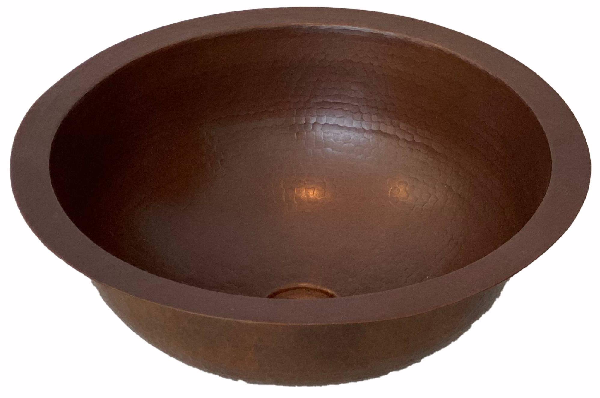 15" Round Copper Bathroom Sink Mexican Copper Bath Sink Pure Copper Hand Hammered Dual Mount Brown CPS06