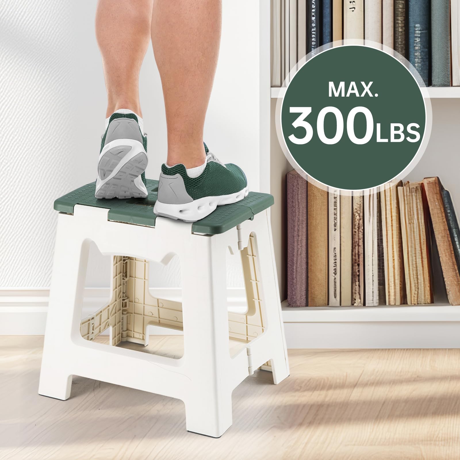 13" Folding Step Stool for Adults and Kids, Folding Stools with Portable Handle - Holds Up to 300 lbs - Plastic Foldable Step Stool for Home Office Bathroom Outdoor (Green)