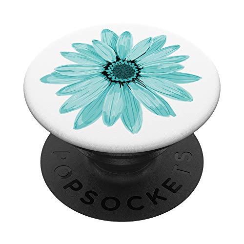 Floral Cell Phone Holder Pop Up Phone Grip White Teal Flower PopSockets Swappable PopGrip