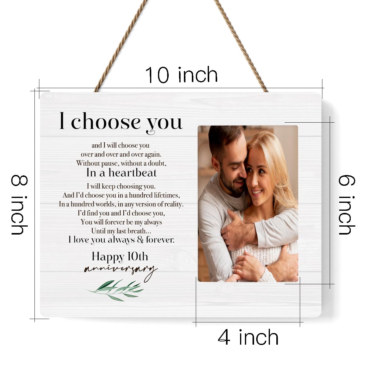 10th Anniversary Picture Frame, 10th Wedding Anniversary for Her Him Couple Husband Wife, Happy 10th Wedding Anniversary Decorations for Wall Desk Tabletop Shelf, 10 Years Wedding Gift Ideas