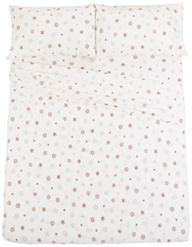 Amazon Brand – Pinzon Cotton Flannel Bed Sheet Set - Queen, Falling Snowflake Merlot