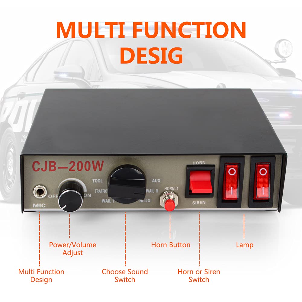 Car Siren Speaker Safego Police Siren Speaker Car Pa System, Dc12v 200w 9 Tones Wired Handheld Microphone Loudspeaker Emergency Siren Electronic