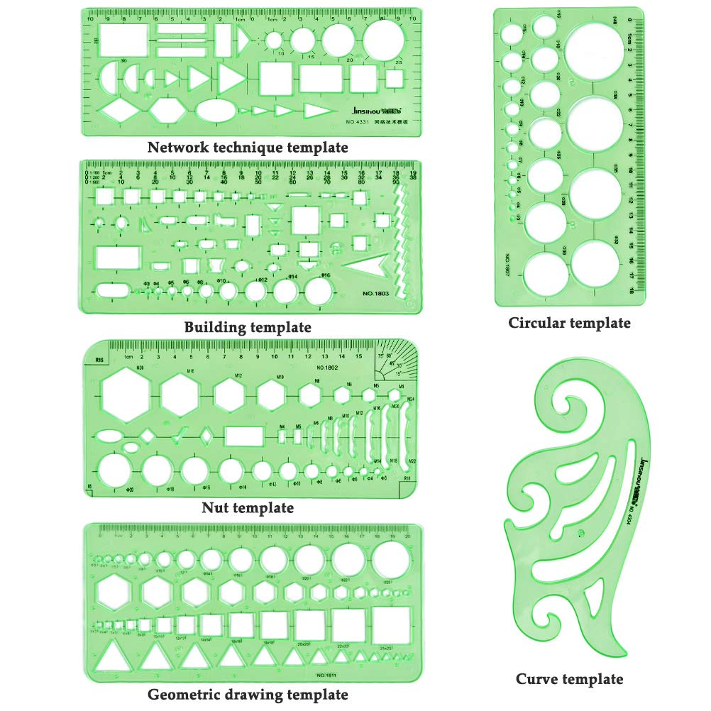 11Pcs Geometric Drawings Building Template Ruler Technical Drawing Supplies Geometric Stencils Measuring Templates Building Formwork Drawing Draft for Design, Architecture, Engineering, Quilting