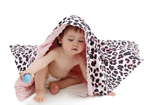 Messy Code Baby Blanket Super Soft Minky Plush Blanket with Double Layer Dotted Backing for Babies,Pink Leopard Printed Reversible Blanket 30x40 Inch