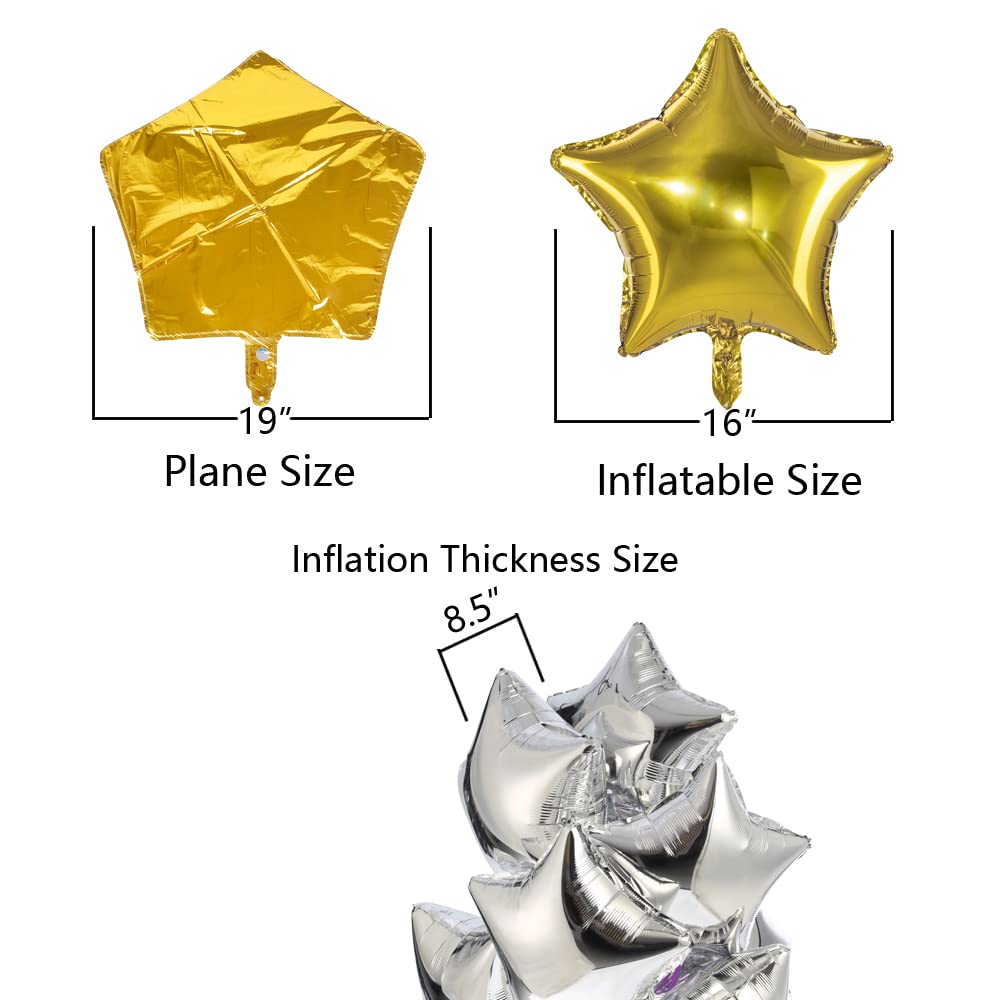 18" Gold Star Shaped Foil Balloons Mylar Helium Balloons for Birthday Party Wedding Baby Shower Decorations, Pack of 20