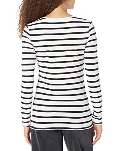Amazon Essentials Women's Classic-Fit Long-Sleeve Crewneck T-Shirt (Available in Plus Size), Black/White Stripe, Small