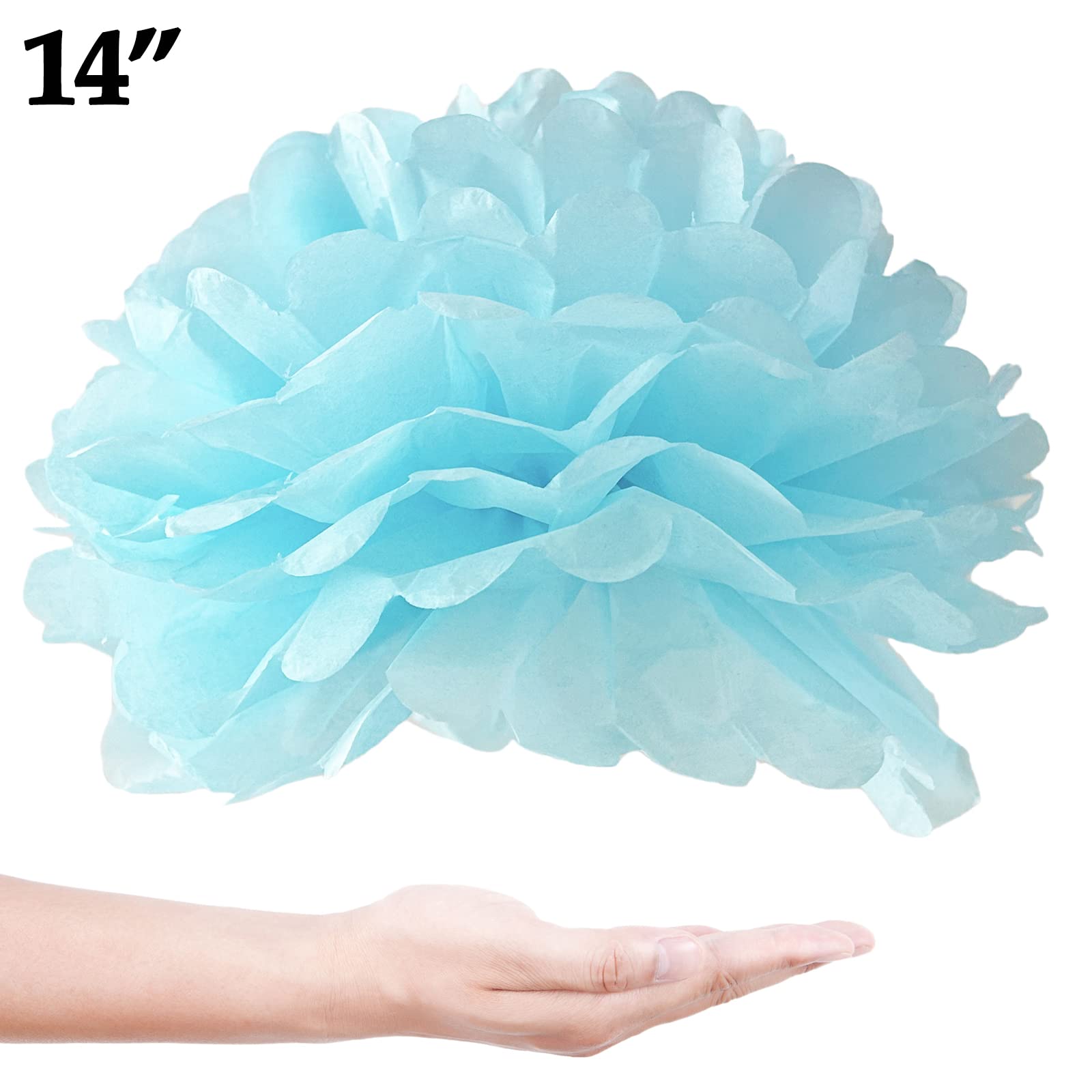 20PCS Acqua Blue,Light Blue,Orange & White Tissue Paper Pom Poms Set-Ideal for Birthday,Bridal Showers,Wedding,Baby Shower Party Decorations (14",10",8",6)