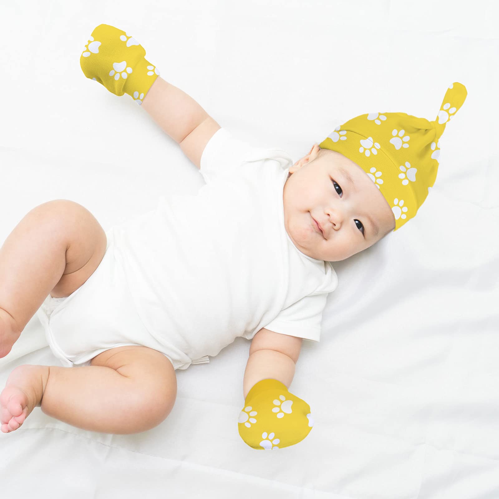 Sublimation White Blank Baby Knotted Beanie Hat and Gloves for Newborn (2)