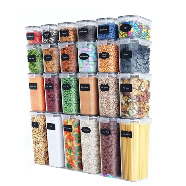 24 Pack plastic kitchen organizer food Storage containers with Lids, For sugar flour, Cereal, dry food.