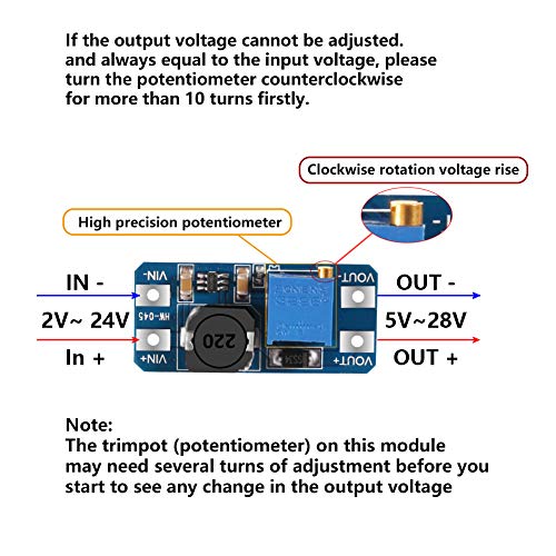AITRIP 20pcs MT3608 DC-DC Boost Converter 2A Adjustable Step Up Module Voltage Regulator Board Input Voltage 2V-24V to 5V-28V Output Voltage for Arduino