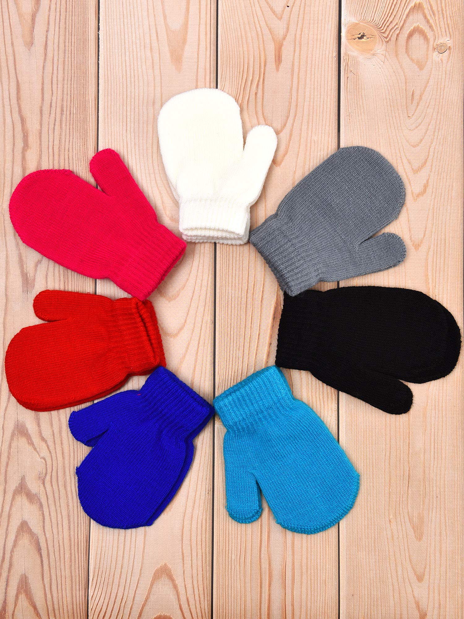 7 Pairs Toddler Mittens Kid Gloves Stretch Full Finger Mitten Winter Warm Knitted Gloves(5-10 Years Size)