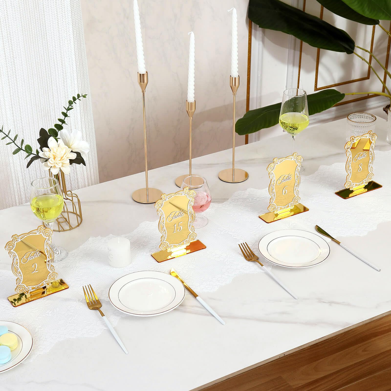 15 pcs Modern Arch Gold Table Numbers for Wedding Reception, Acrylic Signs and Holders ,Perfect for Centerpiece, Reception, Decoration, Party, Anniversary, Event(4x6 Inch)