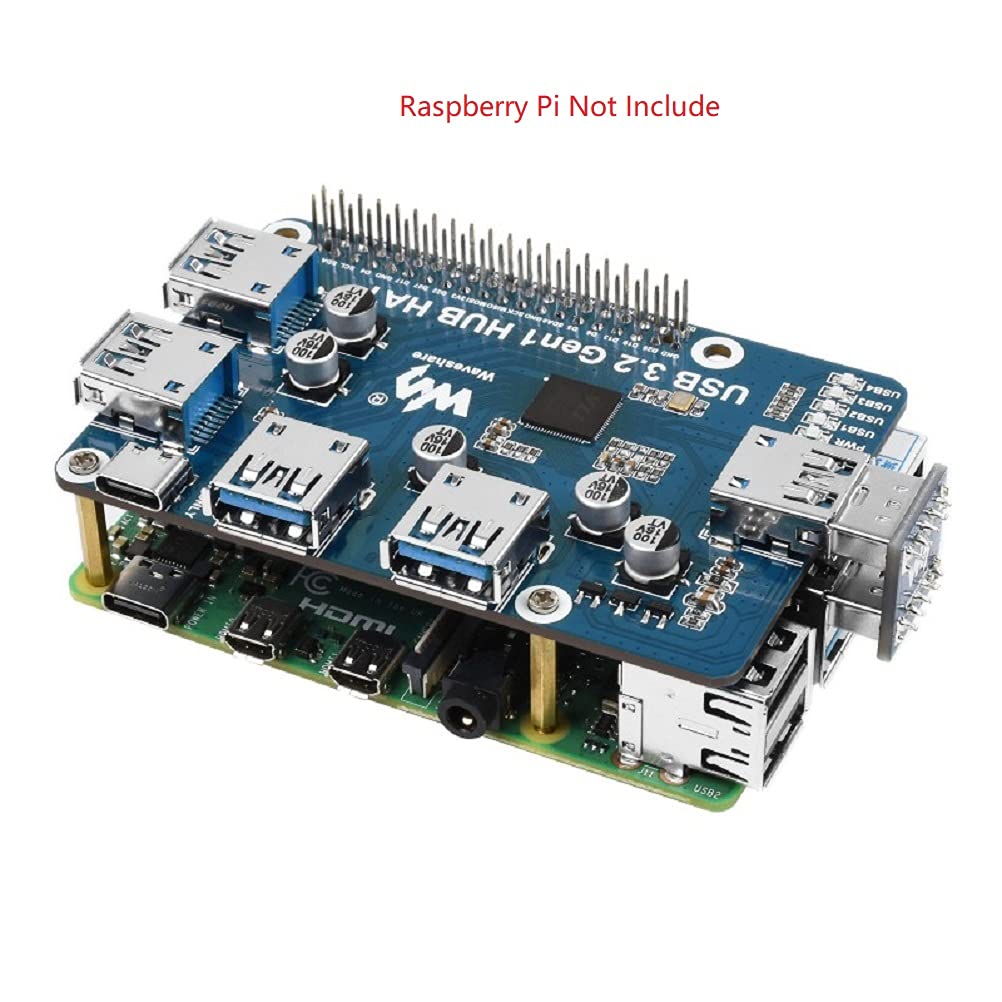 USB 3.2 Gen 1 HUB HAT for Raspberry Pi,4X USB 3.2 Gen1 Ports,4X USB 3.2 Gen1 Ports,Compatible with USB 3.0 / 2.0 /1.1,Driver-Free