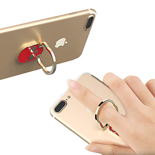 3 Packs Skull Shape Phone Ring Holder in 3 Colors, DaKuan 180° Adjustable Metal Stand Finger Grip Kickstand (Black, White, Red)