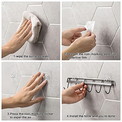 2 Pack Kitchen Adhesive Wall Hooks Rack Rail,Spoon Hanger for Kitchen Hanging Spatulas Measuring Spoons Space Saving No Drilling Hanger with 6 Hooks for Bathroom Bedroom Closet(Black)