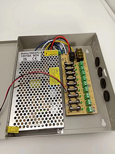 9CH Channel Port Distributed Power Supply Box Swithing Power Supply Output 12V 10 Amp for CCTV DVR Security System and Cameras
