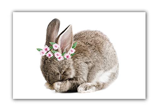 Bashful Bunny Floral Crown 11x17 (Unframed) Baby Nursery Wall Decor Prints (Option 1)