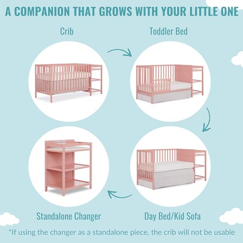 Dream On Me Synergy Convertible Crib and Changer in Dusty Pink with Detachable Changing Table, JPMA Certified, 1β Changing pad
