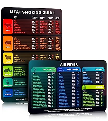 2023 Newest 2-in-1 Magnetic Meat Smoking Guide & Air Frying Guide with Temperature, Time & Wood Flavors, Useful Air Fryer & Smoker Accessories Kitchen Gadgets, Waterproof Magnet Sheet For Quick Reference