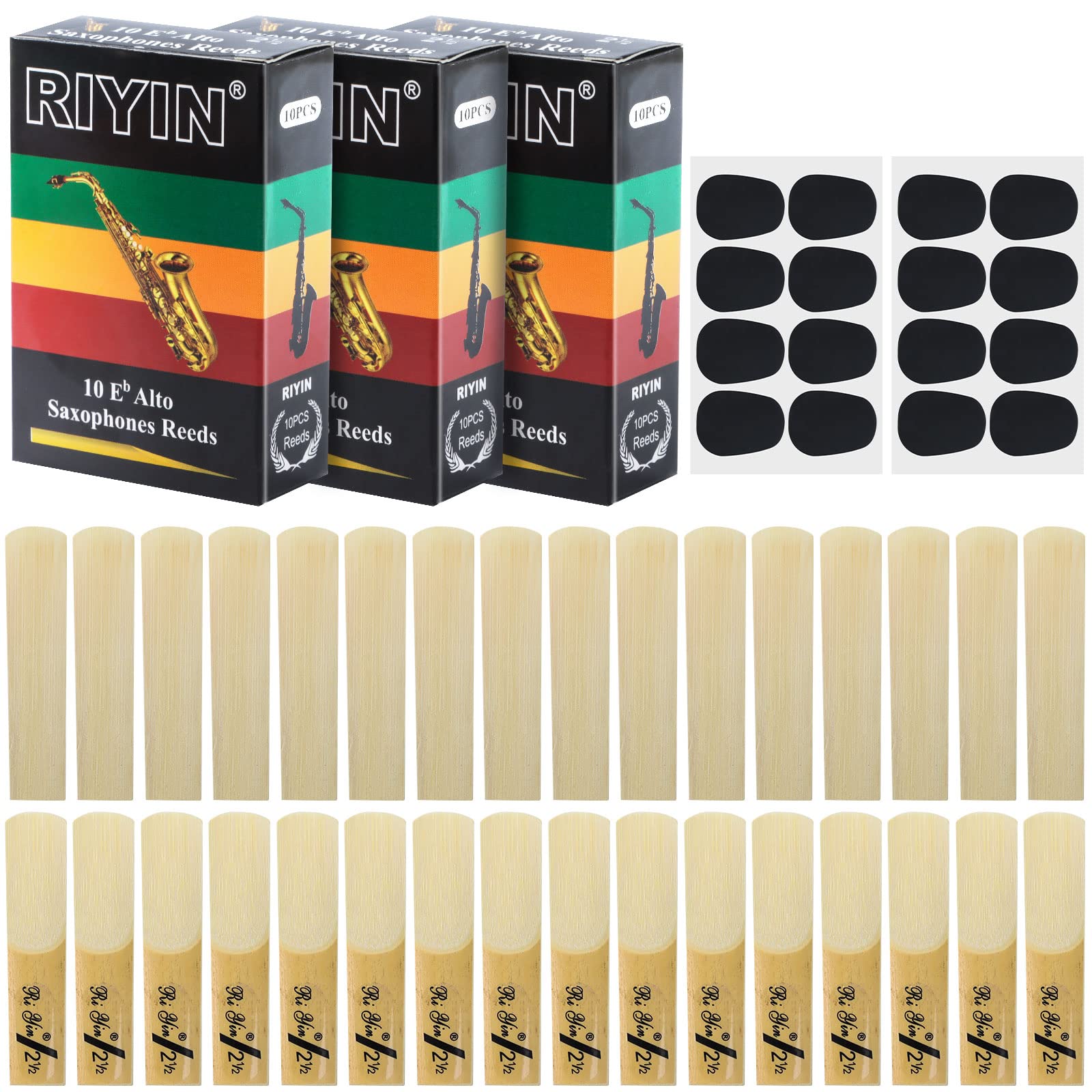 30 PCS Saxophone Reed Size Sax Reeds 2.5 Alto 2 1/2 Saxophone Reeds Alto Saxophone Reeds for Saxophone Alto Soprano Saxophone Reeds with Individual Case for Clarinet Soprano or Alto Sax