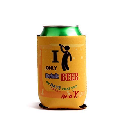 Amazing Drinkers - 10 pack funny quotes & cartoons Extra Thick yellow Neoprene Beer & beverage 12 OZ Can Sleeve Covers - Fully stitched, Trendy & Awesome for Gift or Hosting Item # 10C-YFC