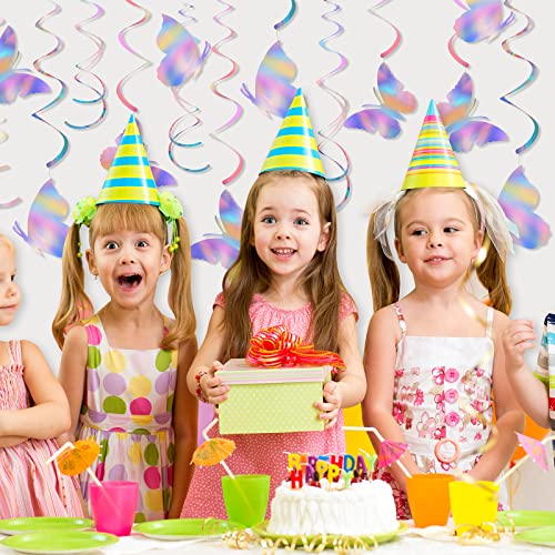 30 Pieces Iridescent Hanging Swirl Decorations Laser Butterfly Hanging Swirl Sparkly Transparent Plastic Streamers Ceiling Decorations Birthday Butterfly Themed Fairy Party Butterfly Decorations