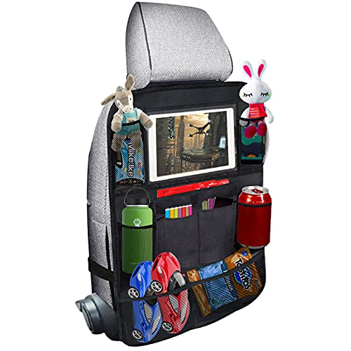 Exptolii Car Backseat Organizer, Seat Back Protector Kick Mats with 10" Tablet Holder and 10 Storage Pockets for Kids, Toddlers, Travel Accessories (1 Pack)