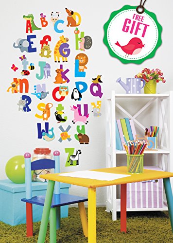 ABC Stickers Alphabet Decals - Animal Alphabet Wall Decals - Classroom Wall Decals - ABC Wall Decals - Wall Letters Stickers - Wall Stickers for Kids ABC Letters - [Gift Included]!