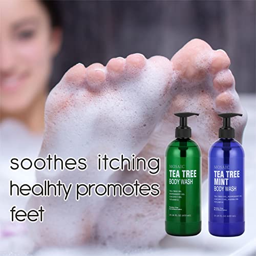 Tea Tree Body Wash with Mint & Shower Gel with Vitamin E for Jock Itch, Eczema, Ringworm, Body Odor, Body Wash Women & Men with Added Body Oils,LARGE 20.2 FL Oz Bottle (Tea Tree Mint, Pack of 2)